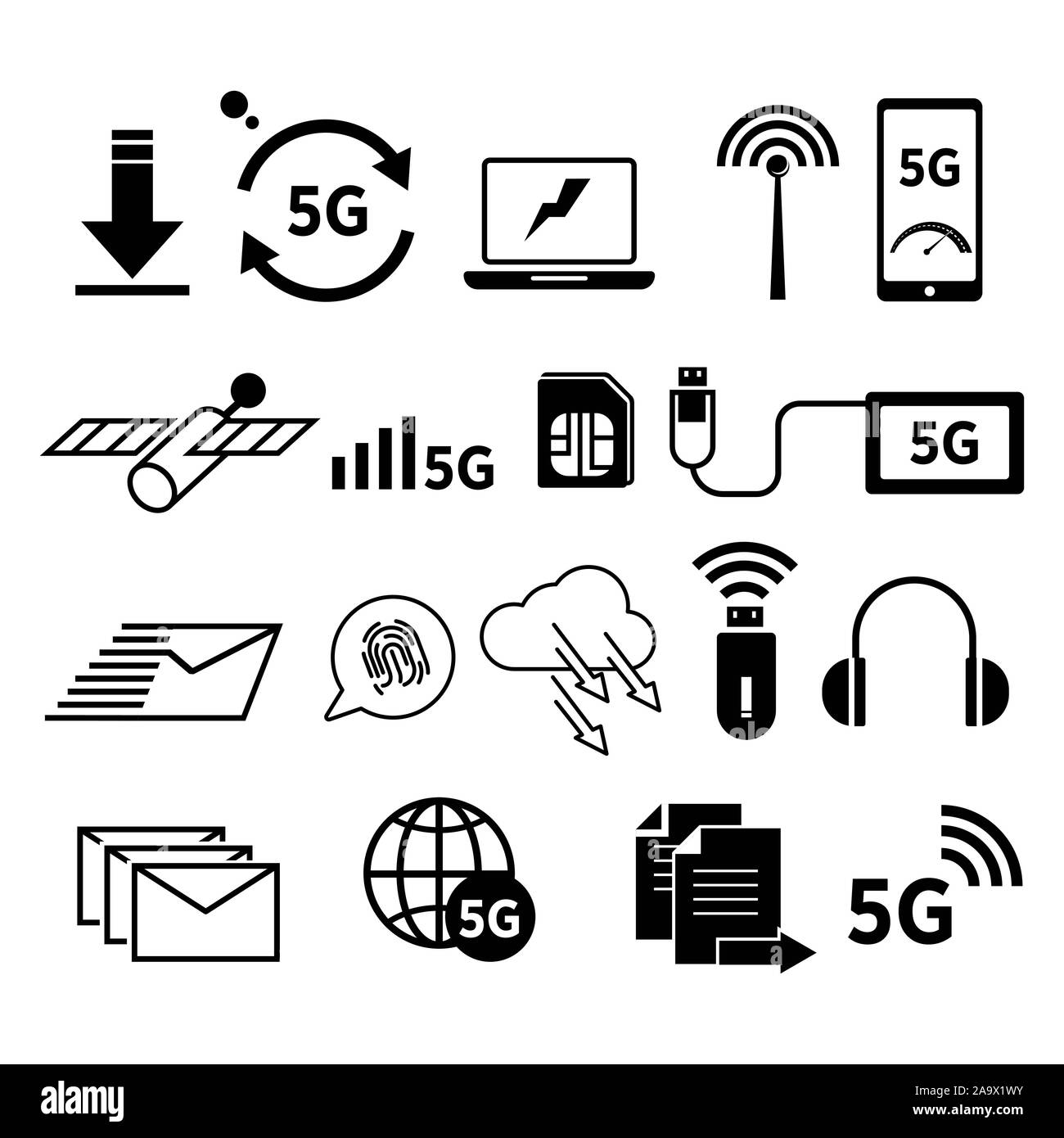 5G Internet isolated icons, speedy network connection Stock Vector ...