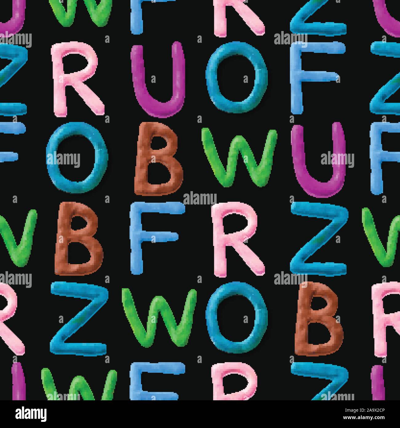 Seamless pattern with alphabet. Handmade modeling clay letters ...