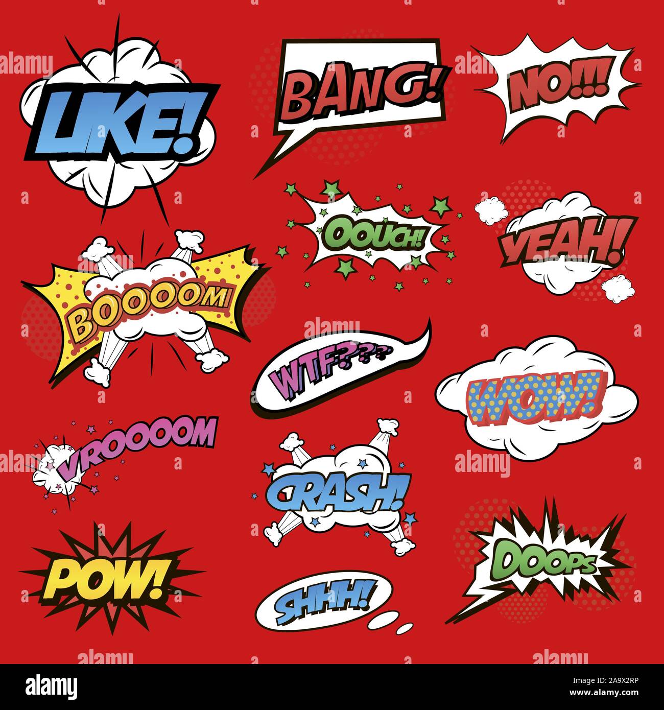 Sounds visualization, comic signs, like and boom or bang Stock Vector ...