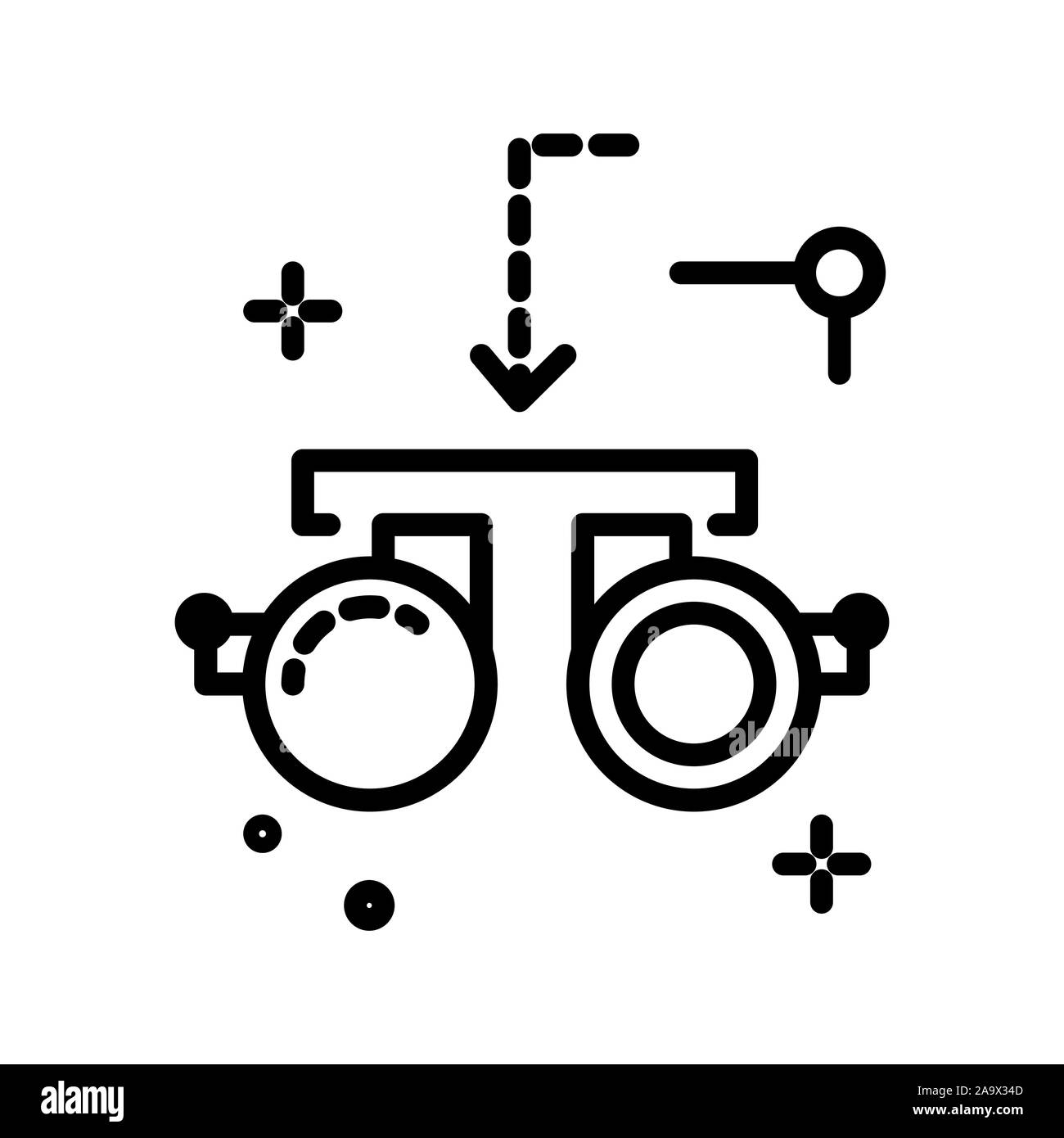 Opththalmology office equipment, eye test goggles isolated line icon ...
