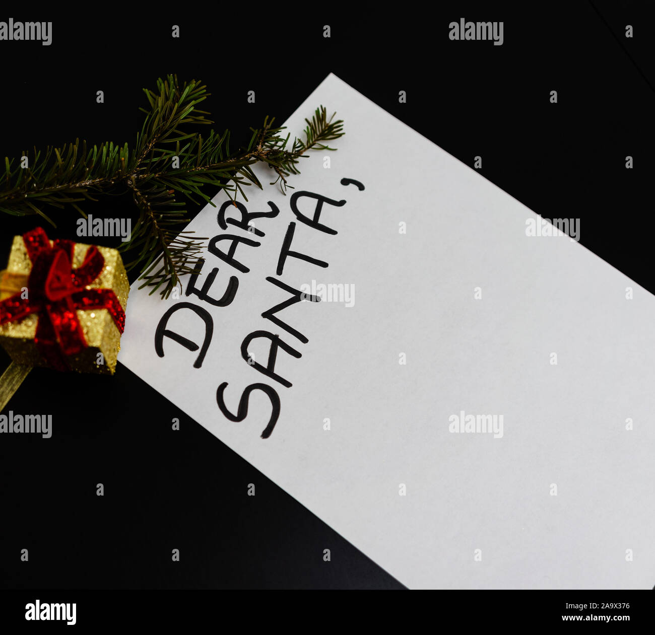 Writing Dear Santa for Christmas. Christmas letter. Text Dear Santa on ...