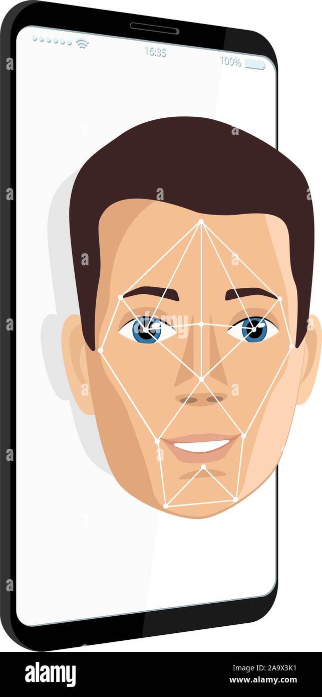 Mobile phone with face recognition authentication. Vector illustration ...