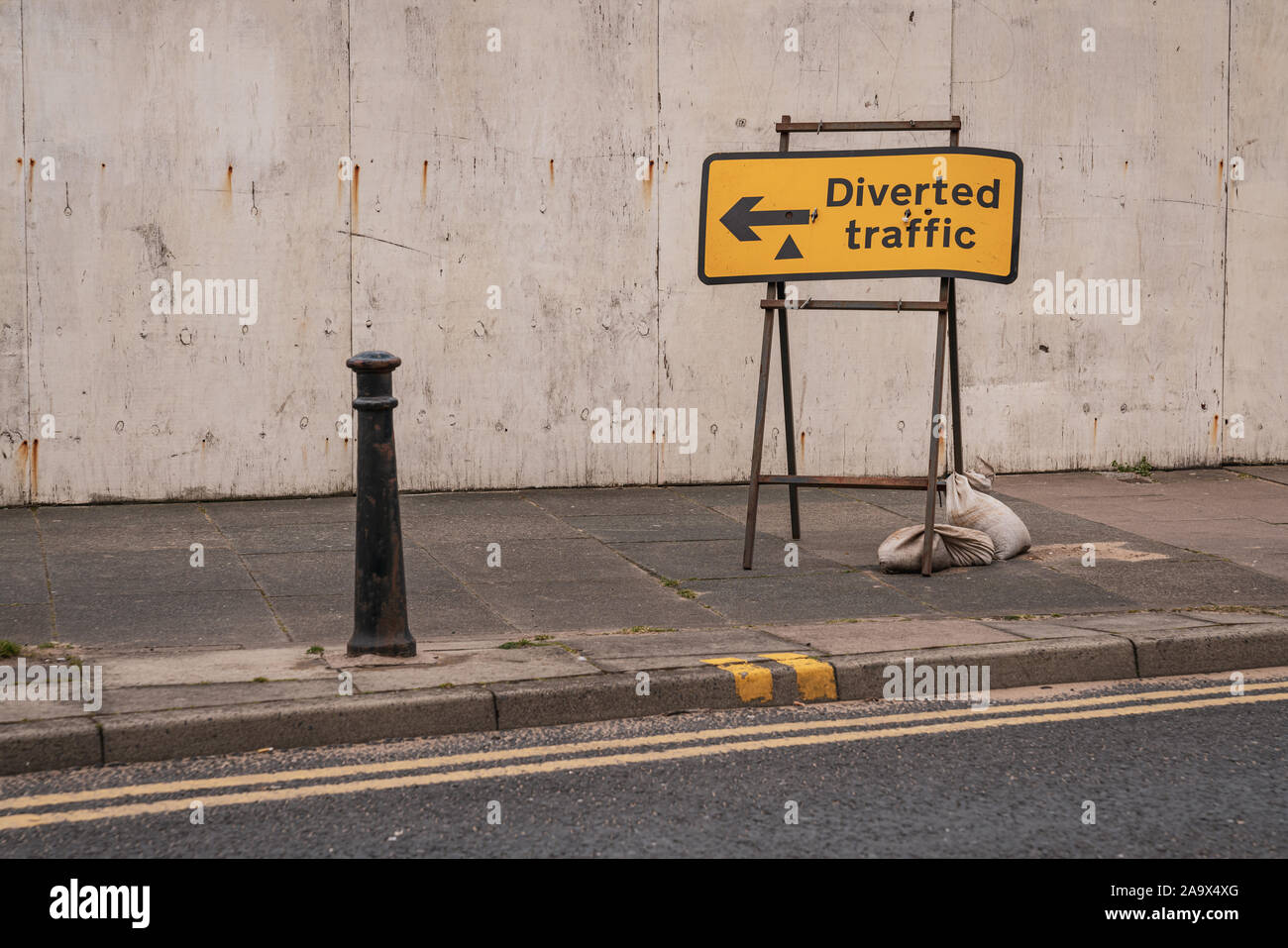 Sign: Diverted traffic, seen in Blackpool, England, UK Stock Photo - Alamy