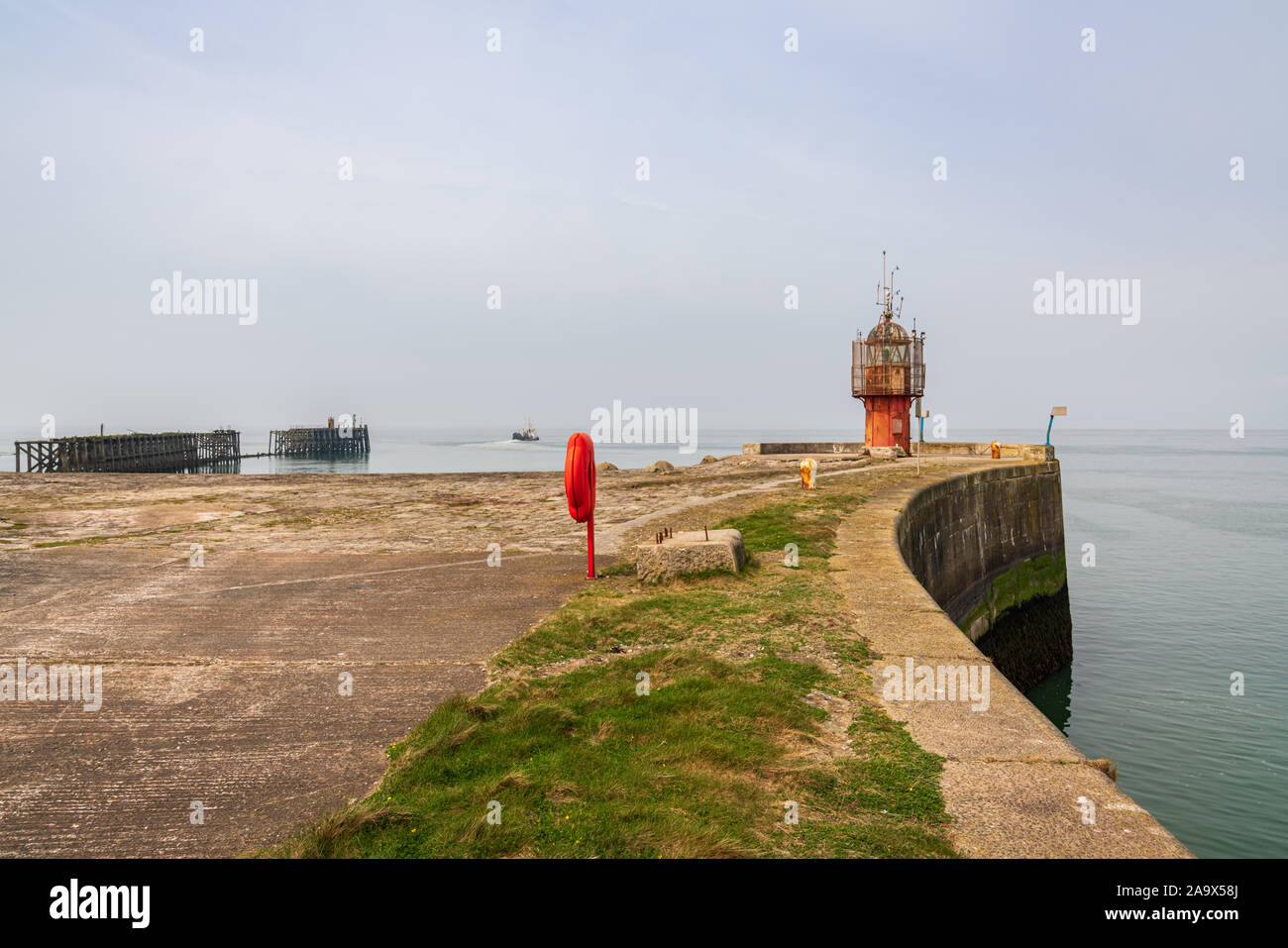 The South Pier Lighthouse in Heysham Harbour, Lancashire, England, UK ...