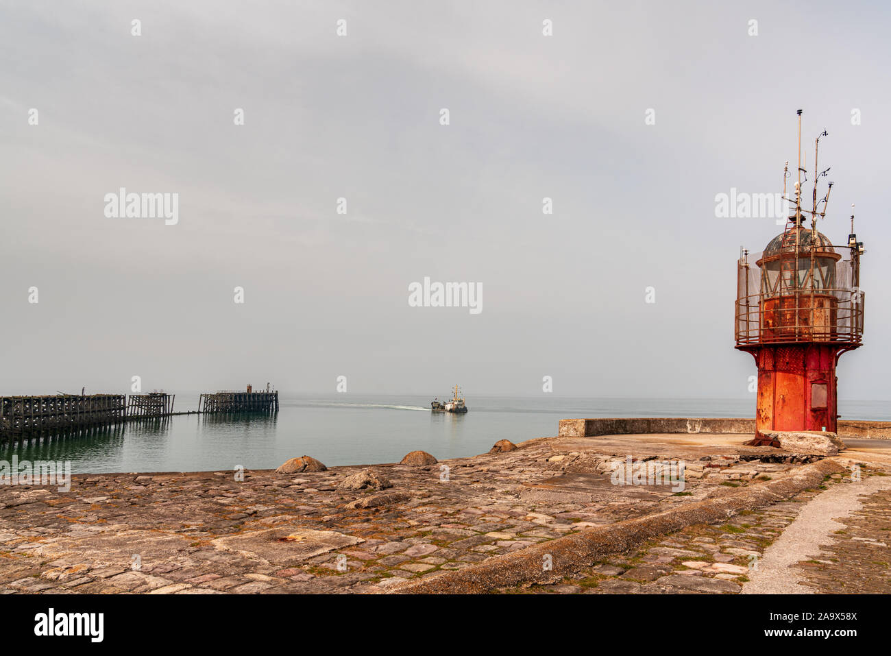 The South Pier Lighthouse in Heysham Harbour, Lancashire, England, UK ...