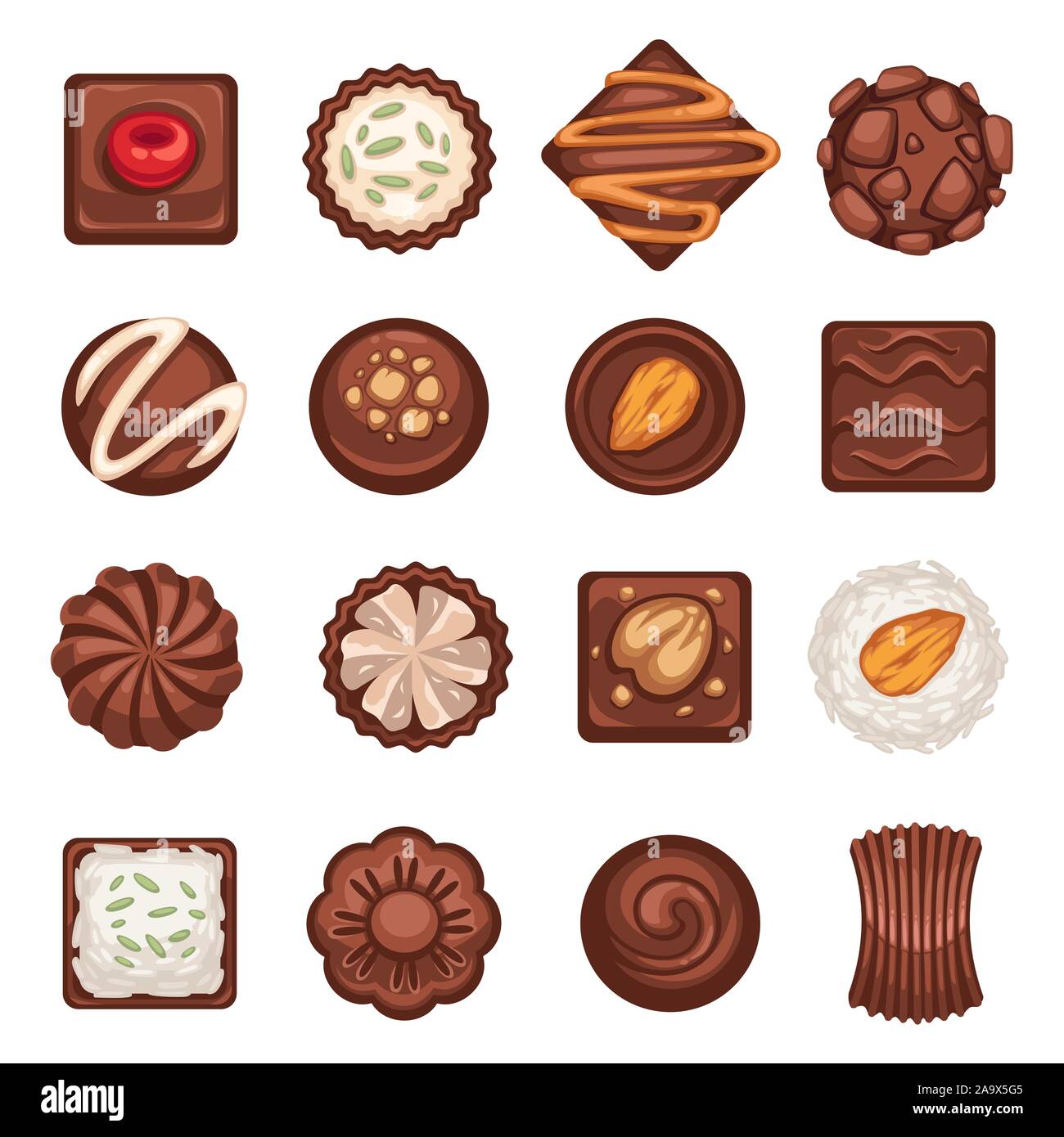Dessert or chocolate candies isolated icons, coffee break snack Stock ...