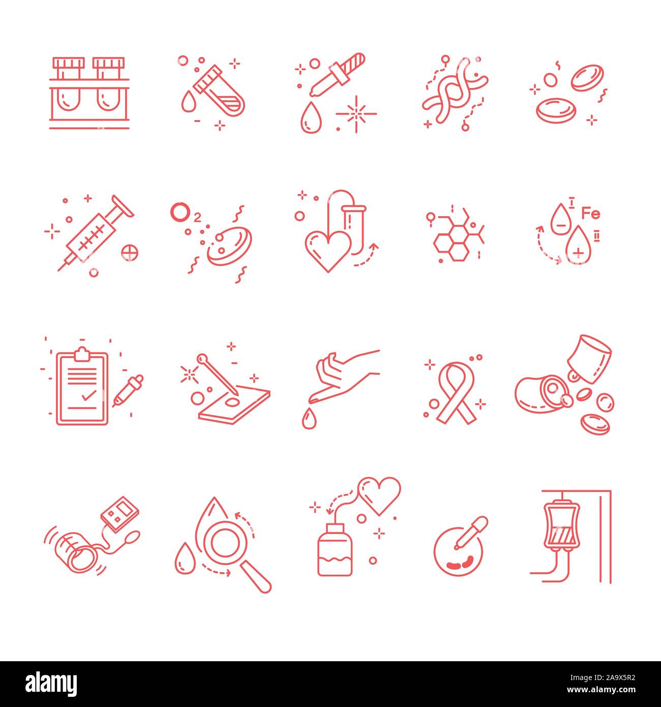 Hematology and blood laboratory or clinic, medicine isolated icons ...