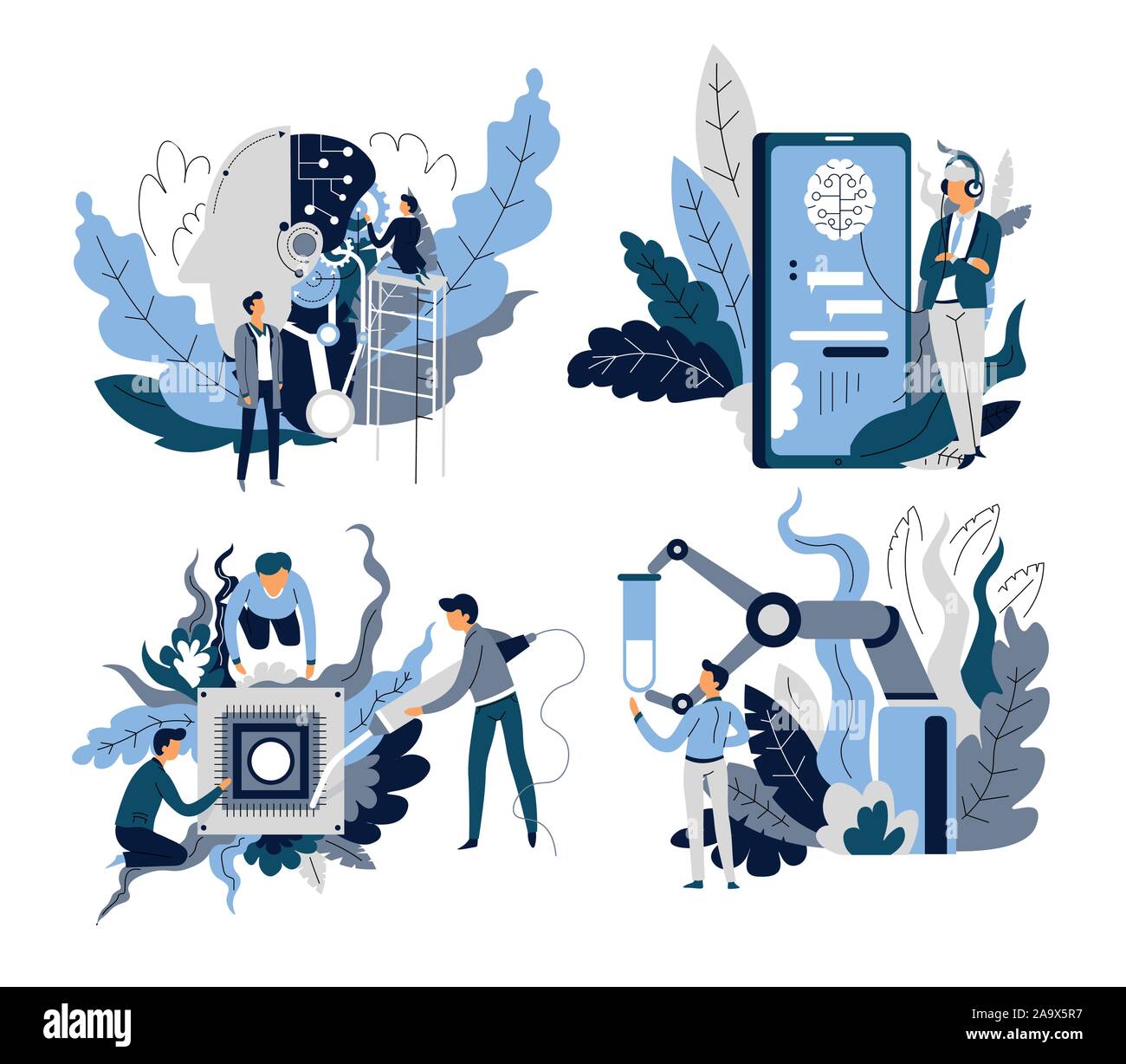 Artificial intelligence, science and technology, isolated abstract ...