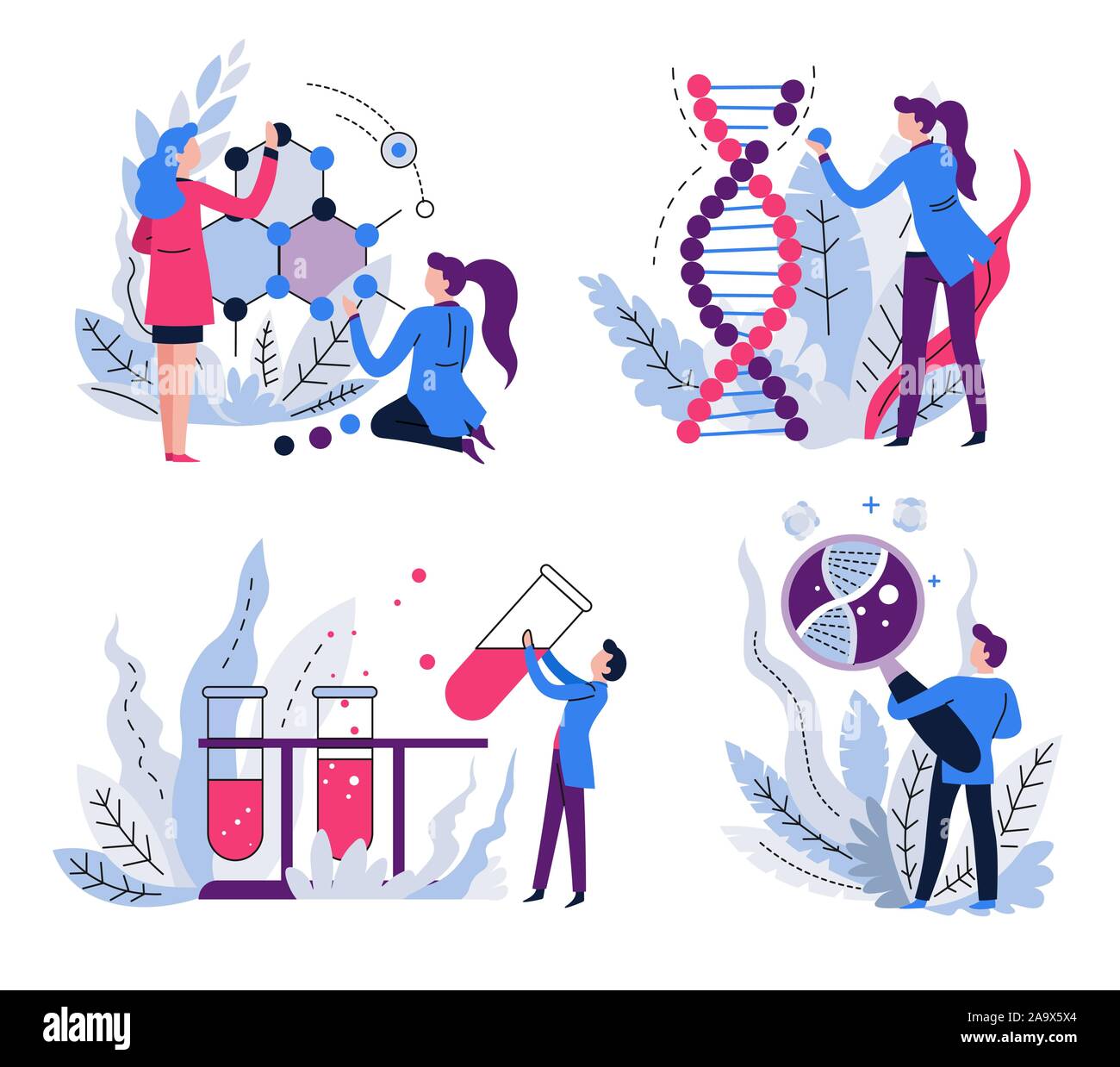 DNA and molecule structure, genetics science isolated icons Stock ...