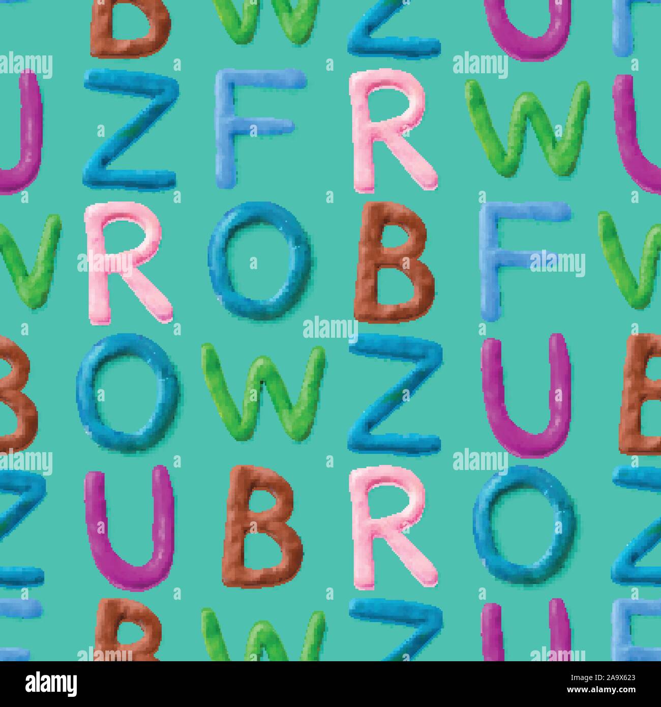 Seamless pattern with alphabet. Handmade modeling clay letters ...