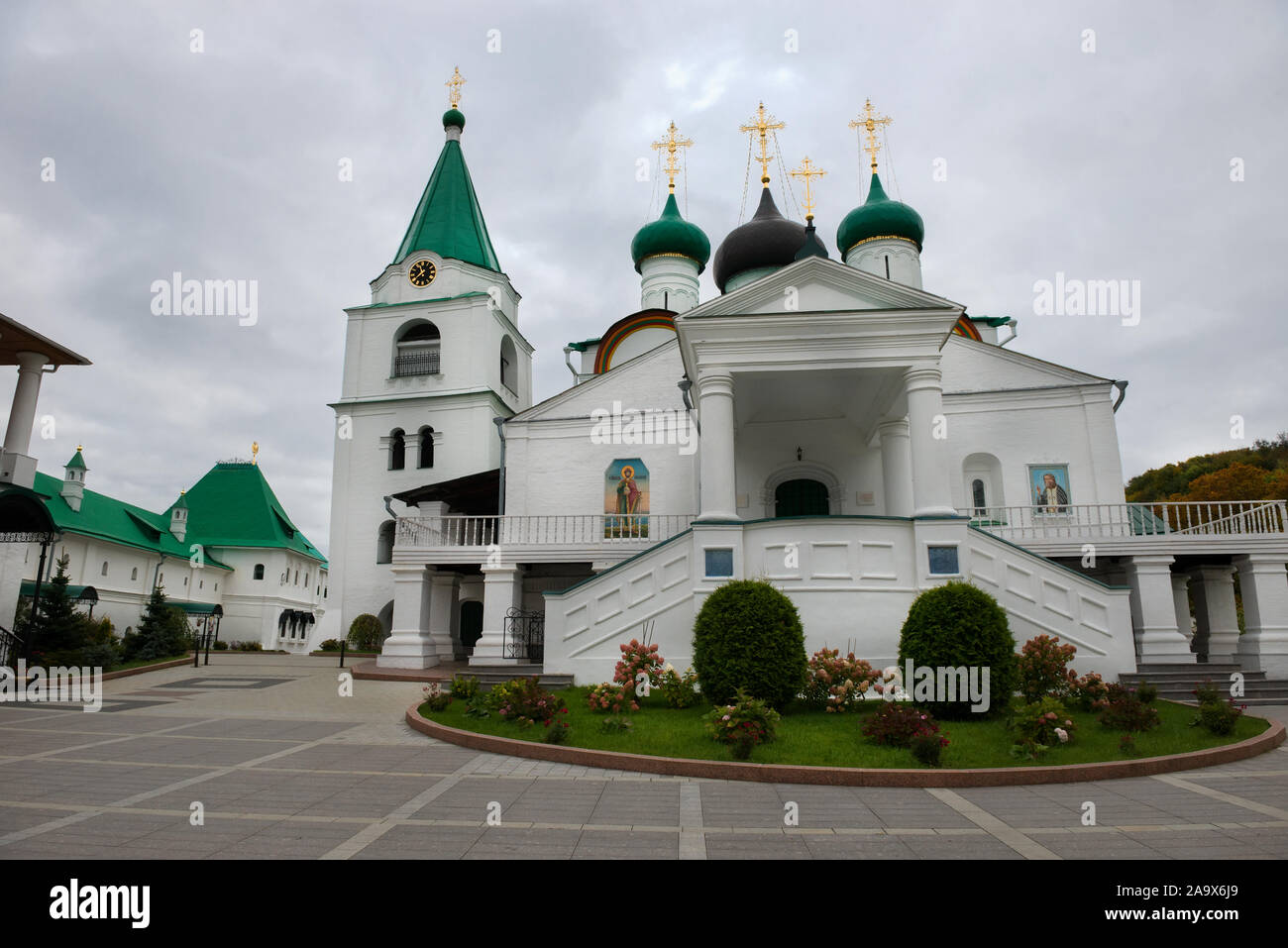 View of the Pechersky Ascension Monastery on a rainy autumn day Stock ...