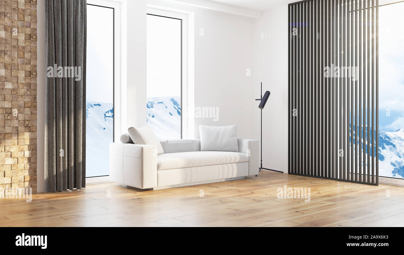 Modern design living room interior with beautiful view . 3D rendering ...
