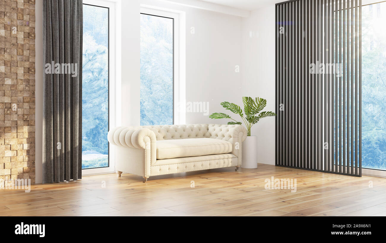 Modern design living room interior with beautiful view . 3D rendering ...