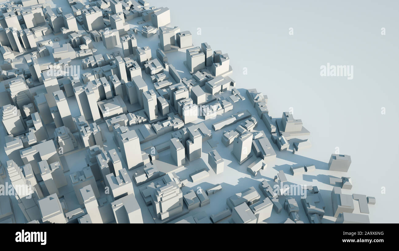 Abstract Modern White City on White Surface, aerial view. 3D ...