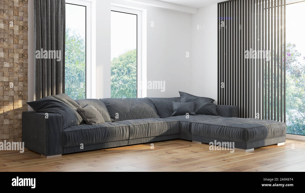 Modern design living room interior with beautiful view . 3D rendering ...