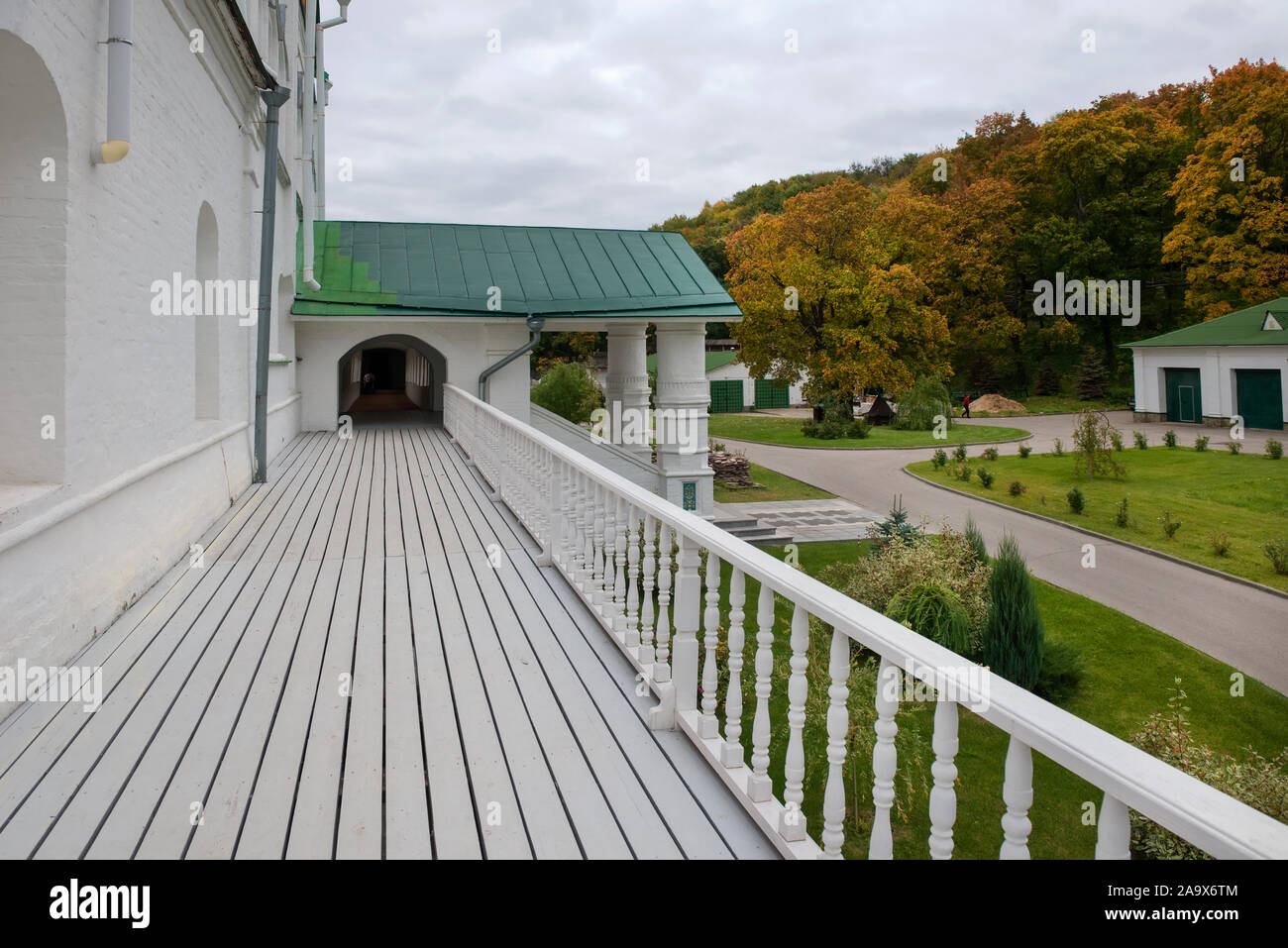 View of the Pechersky Ascension Monastery on a rainy autumn day ...