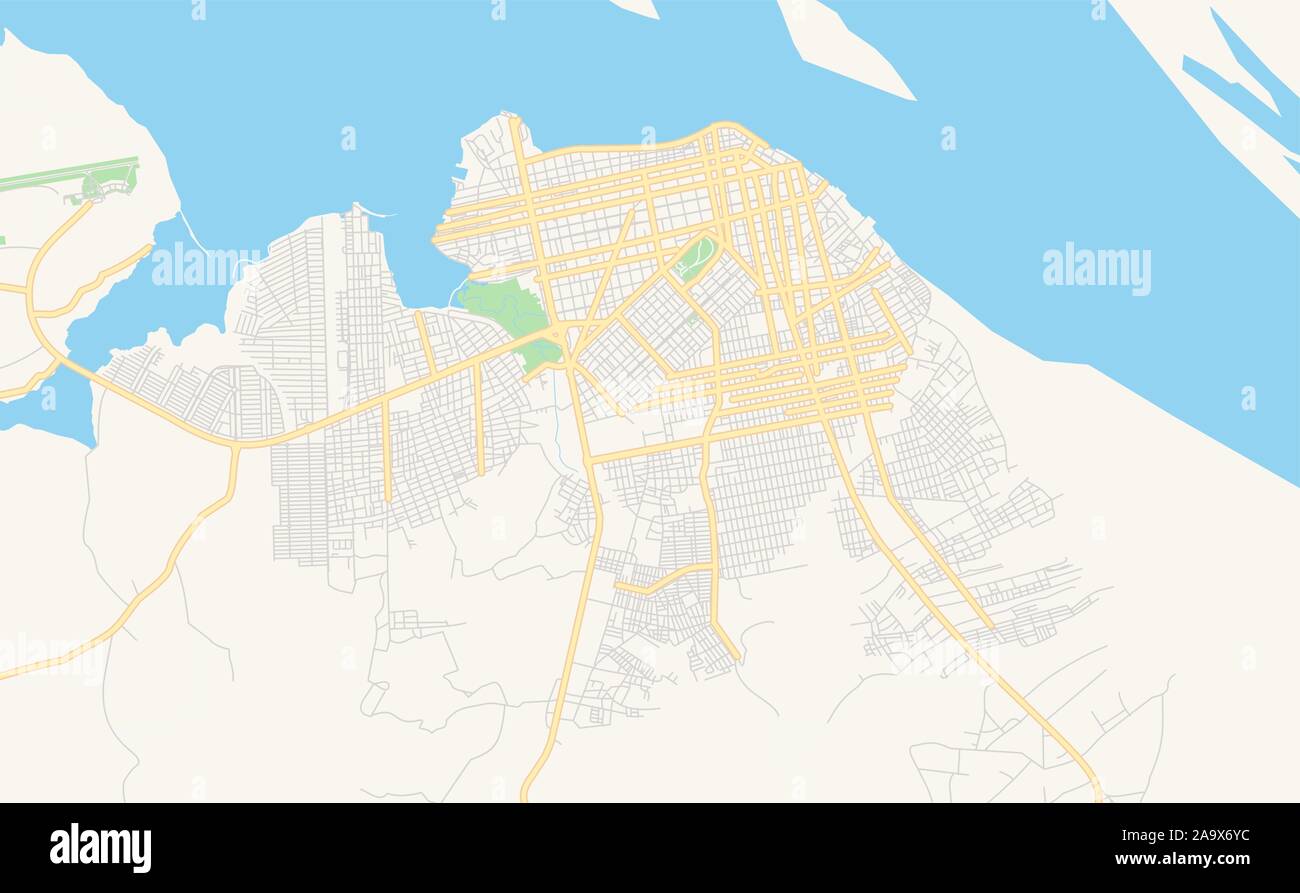 Printable street map of Santarem, Brazil. Map template for business use ...