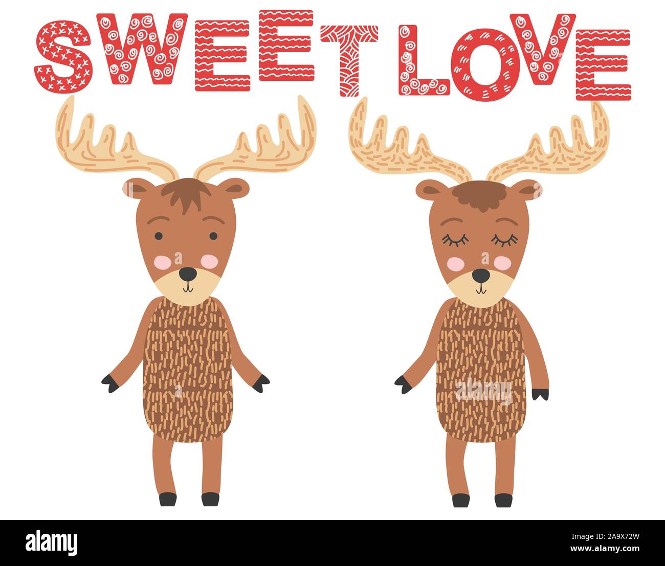 moose couple. Sweet love. Scandinavian moose, children's print, poster ...