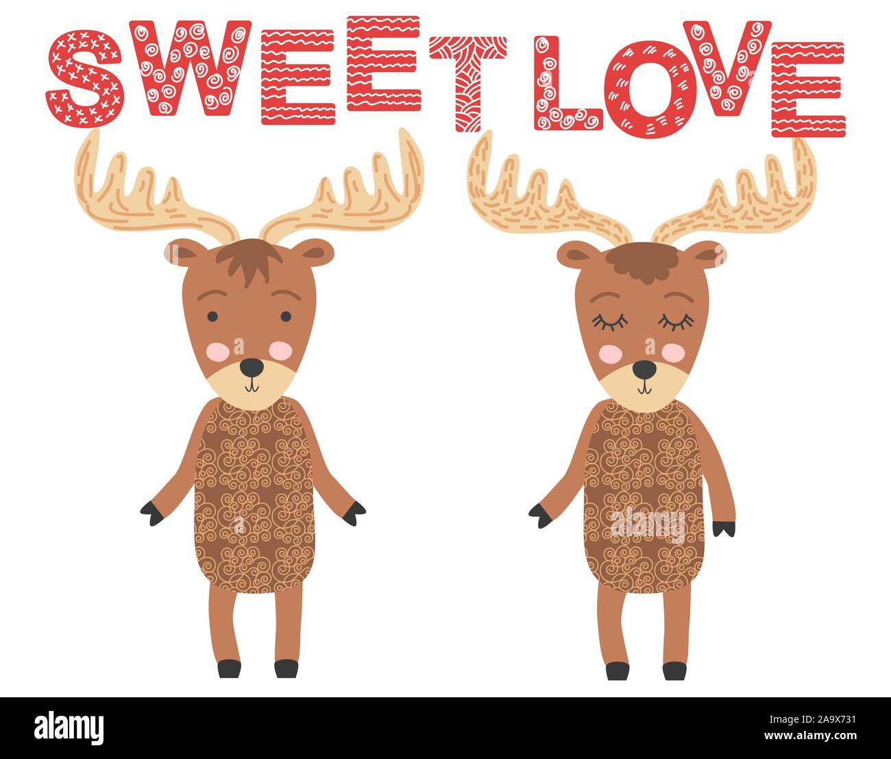 moose couple. Sweet love. Scandinavian moose, children's print, poster ...