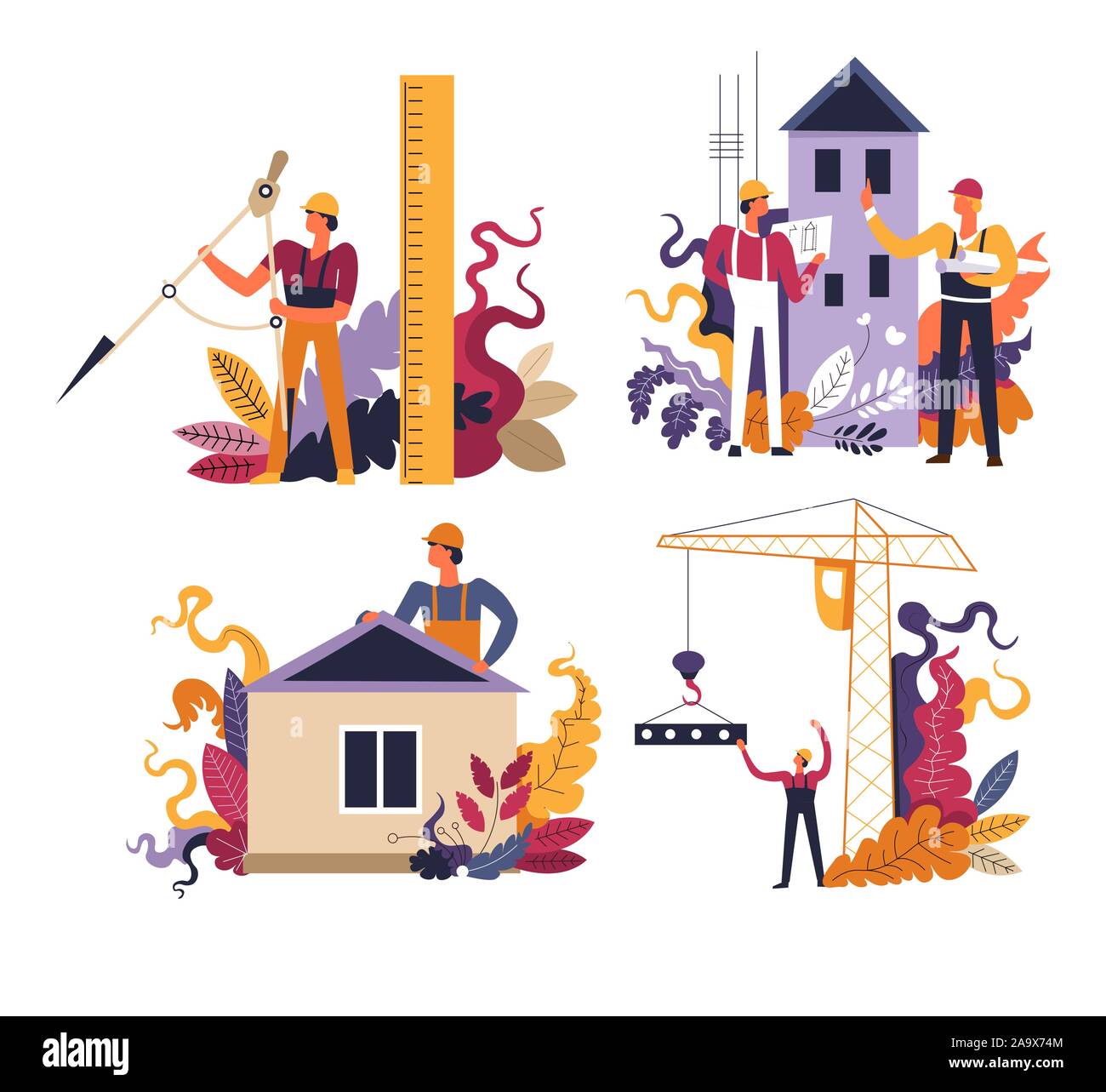 Building and construction process, architectural project, isolated ...