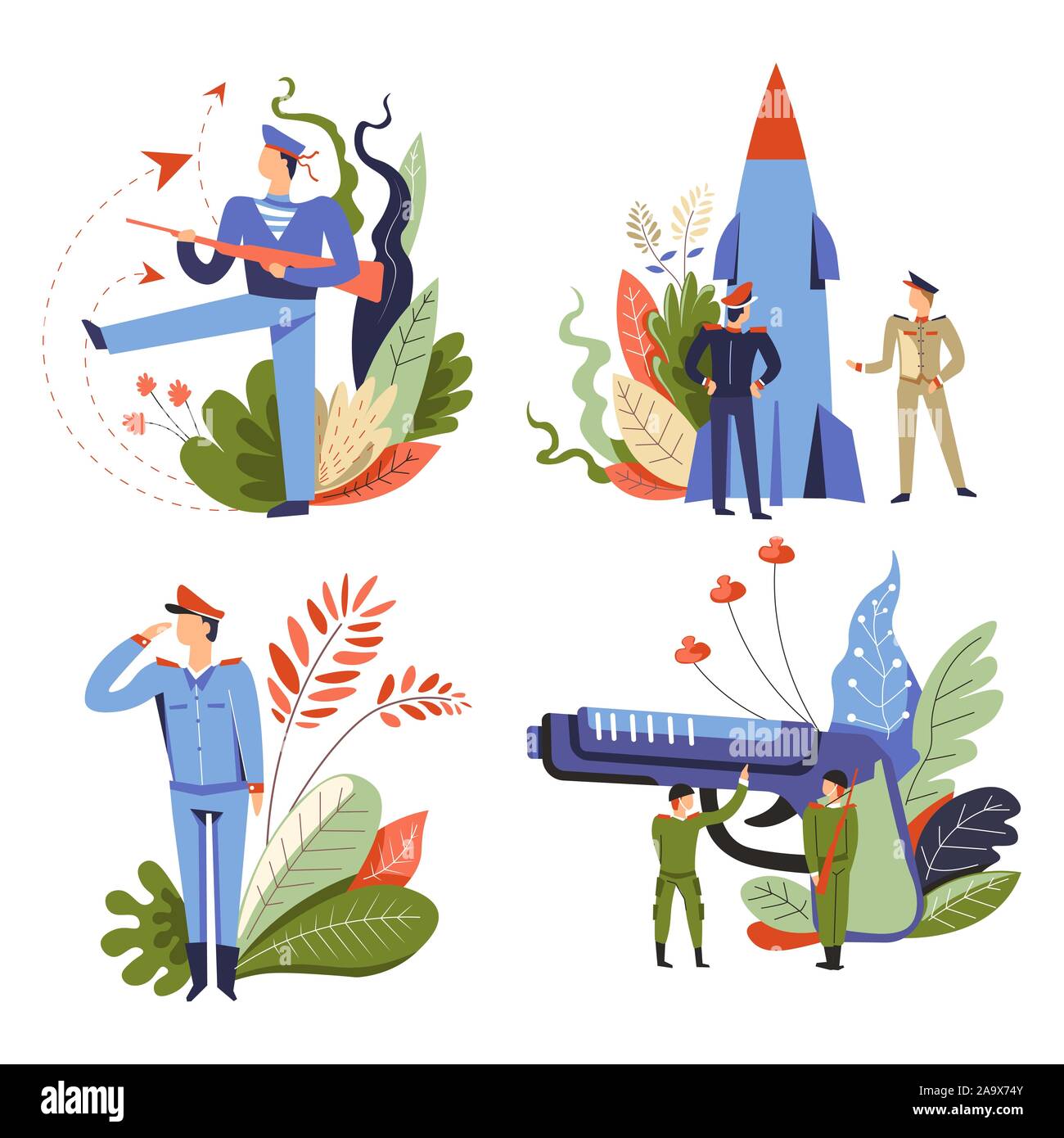 Army recruitment and military service isolated icons, country defense ...