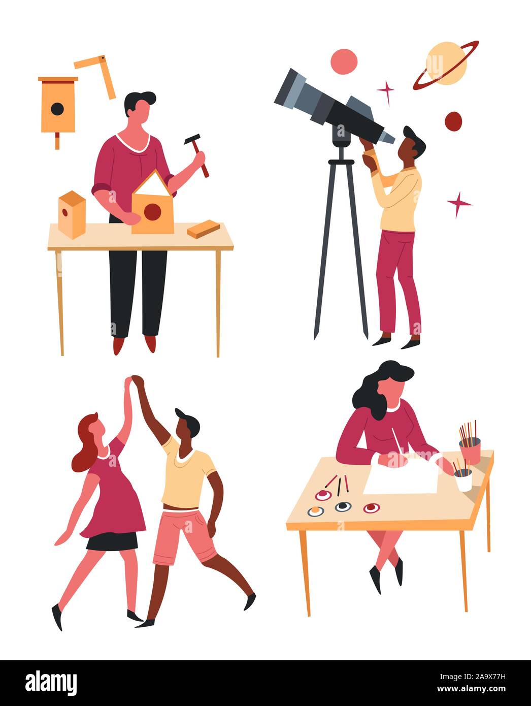 Leisure activity and hobbies, craft and art or science, isolated ...