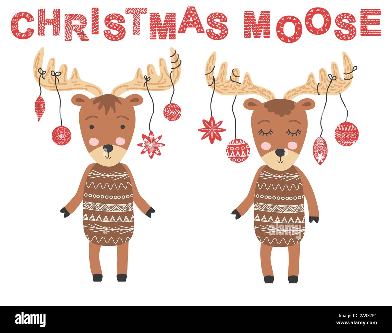 Christmas moose. Scandinavian moose, children's print, poster, design ...