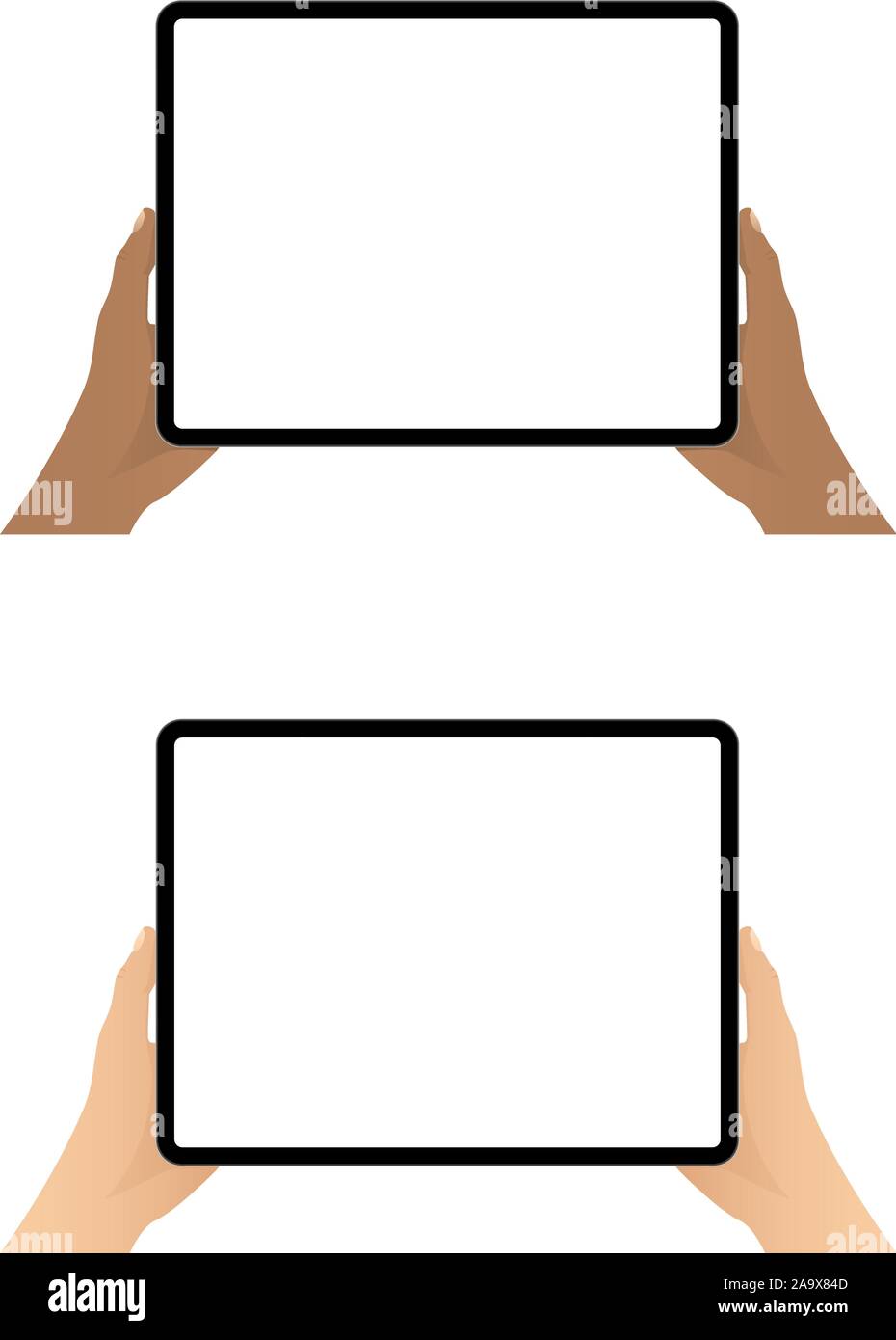 Digital tablet in hands. Isolated on white background. Vector ...