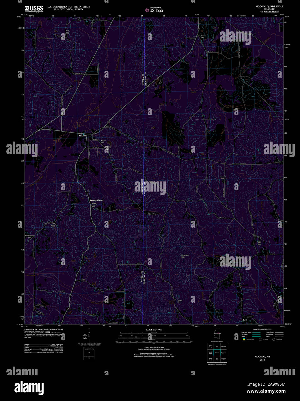USGS TOPO Map Mississippi MS McCool 20120424 TM Inverted Restoration ...