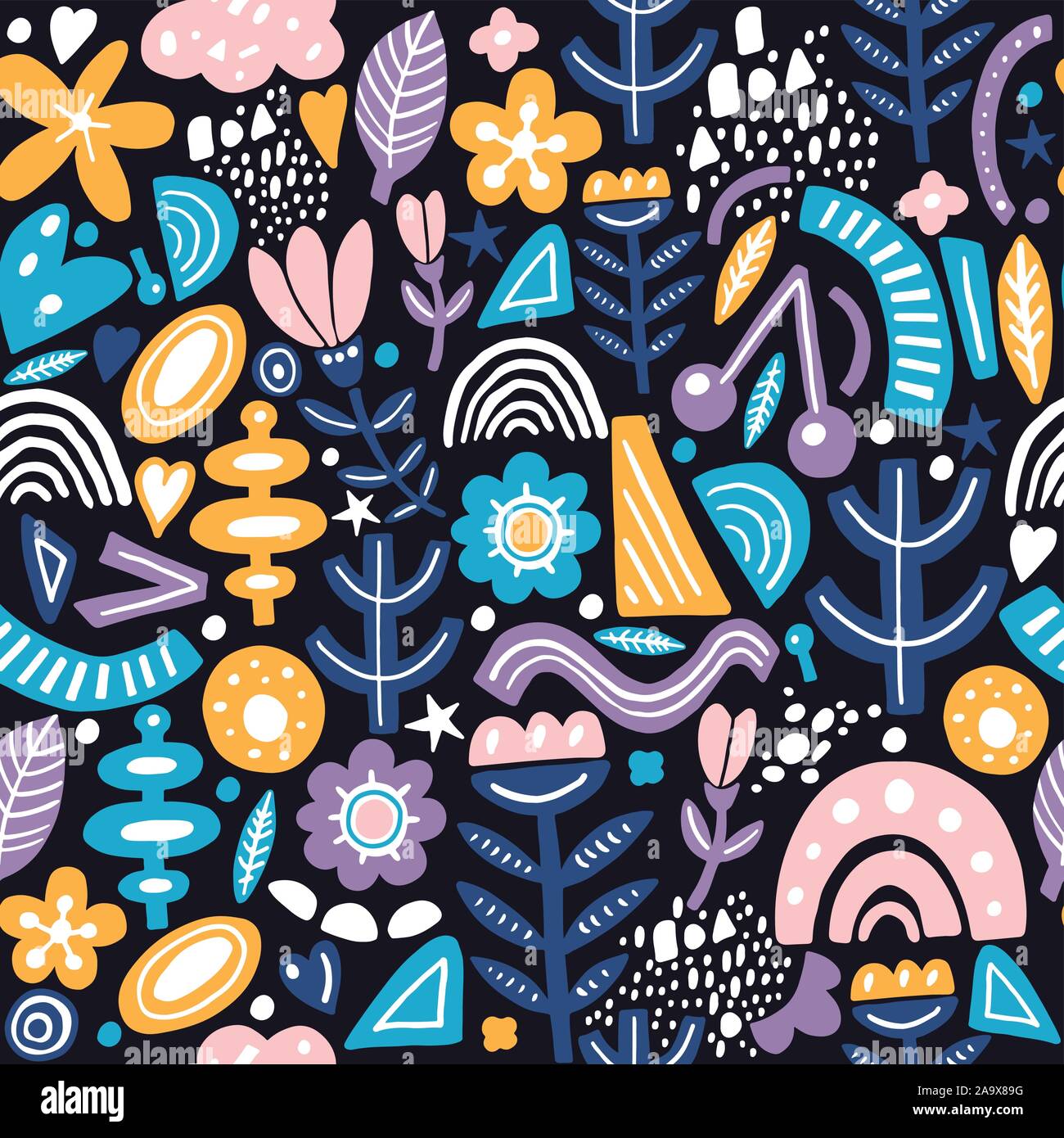Collage style seamless repeat pattern with abstract and organic shapes ...