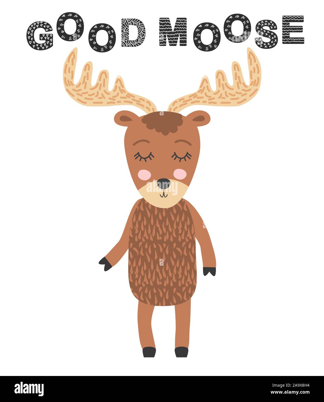 Good moose. Scandinavian moose, children's print, poster, design, hand ...