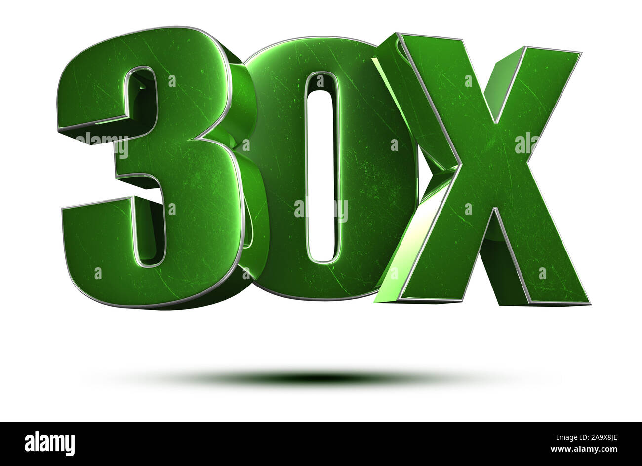 30x green 3d rendering on the white background.(with Clipping Path ...