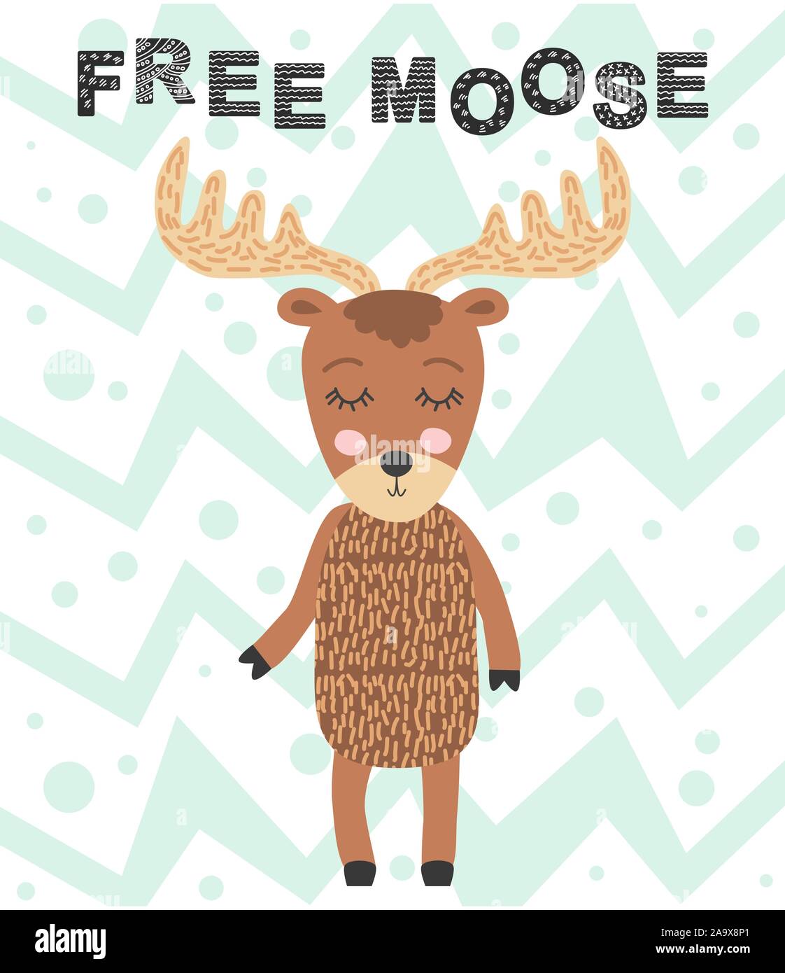 Free moose. Scandinavian moose, children's print, poster, design, hand ...