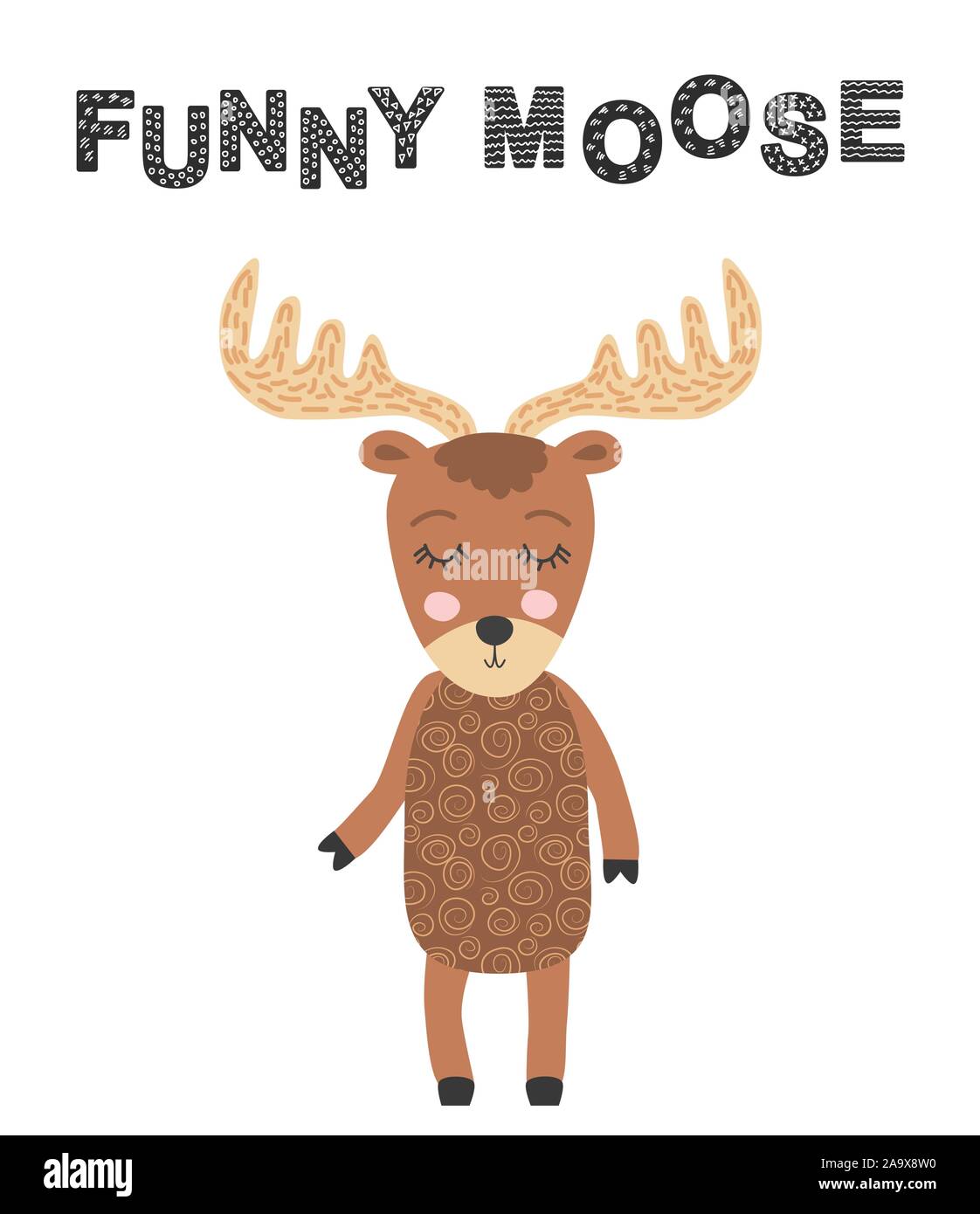 Funny moose. Scandinavian moose, children's print, poster, design, hand ...