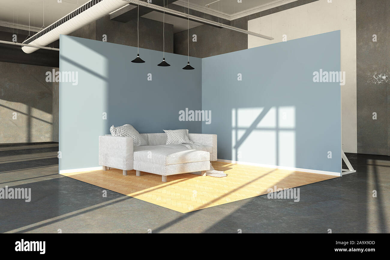 sofa exhibition showroom on interior hall 3d rendering Stock Photo - Alamy