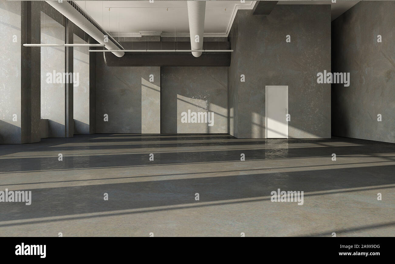 concrete hall interior 3d rendering Stock Photo - Alamy