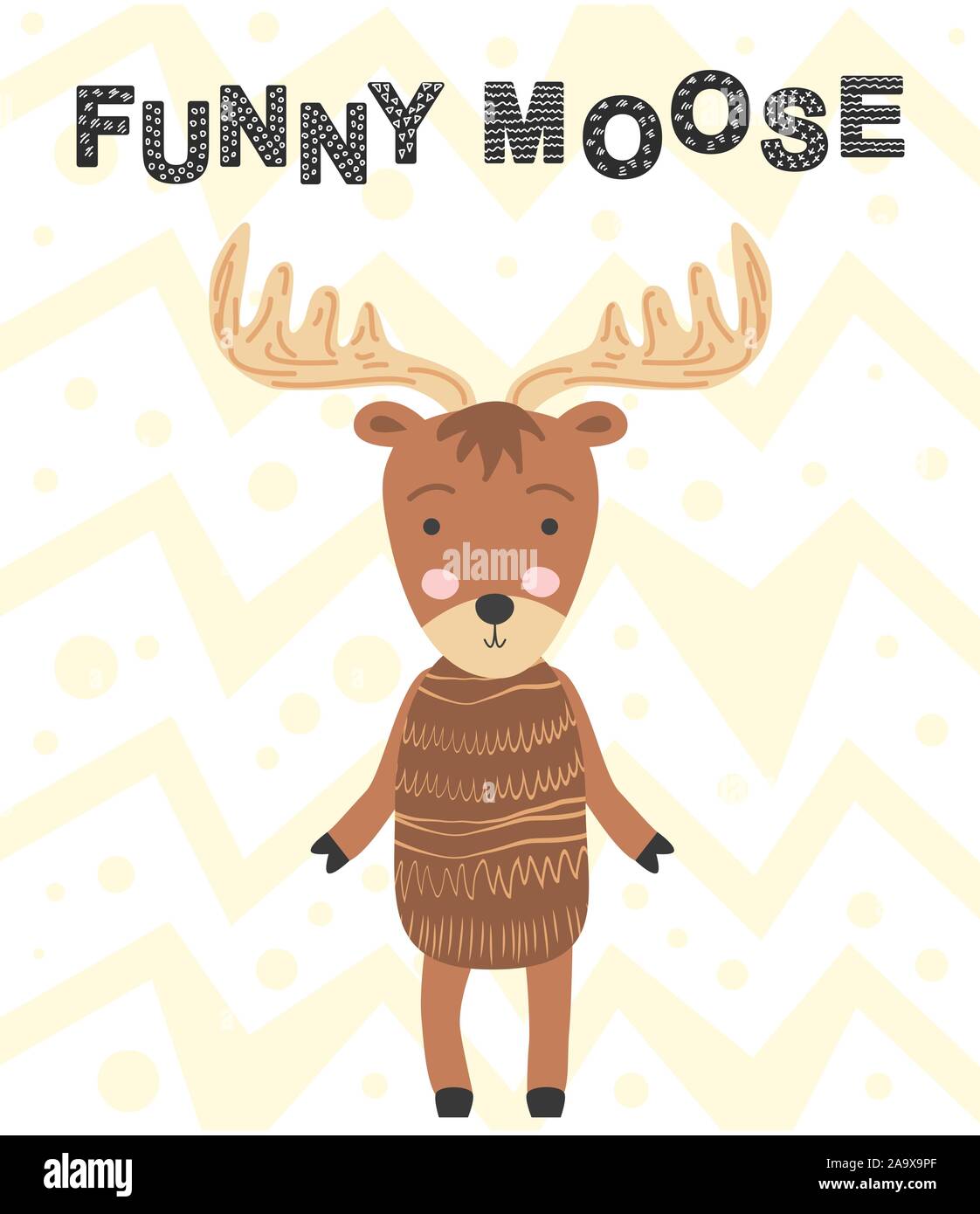 Funny moose. Scandinavian moose, children's print, poster, design, hand ...