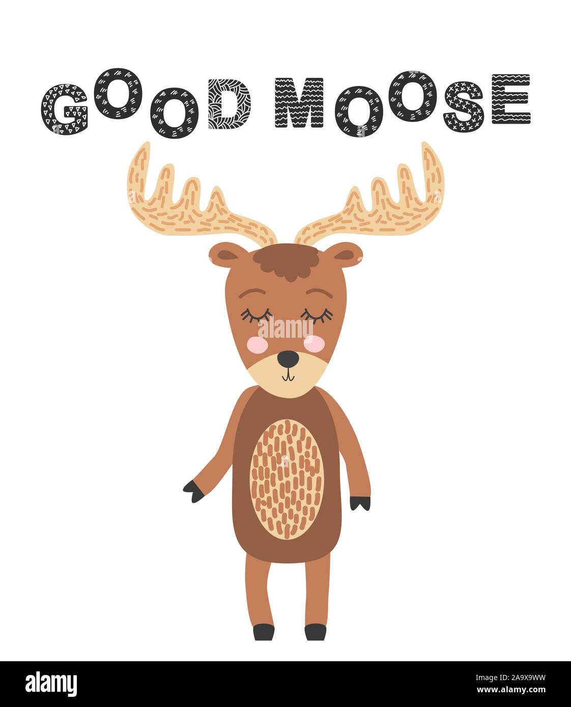 Good moose. Scandinavian moose, children's print, poster, design, hand ...