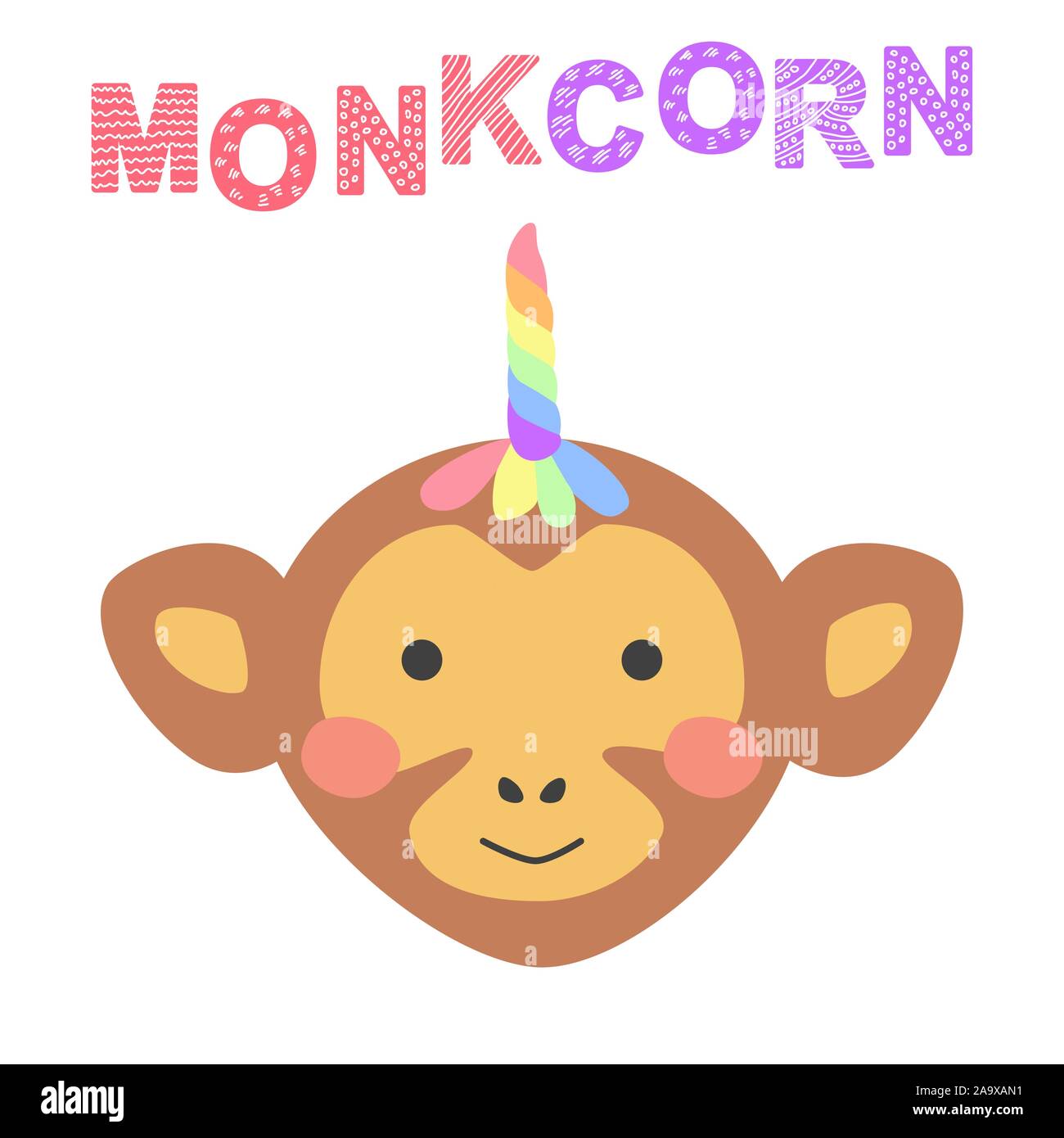 Monkcorn. monkey with unicorn horns. Scandinavian style flat design ...