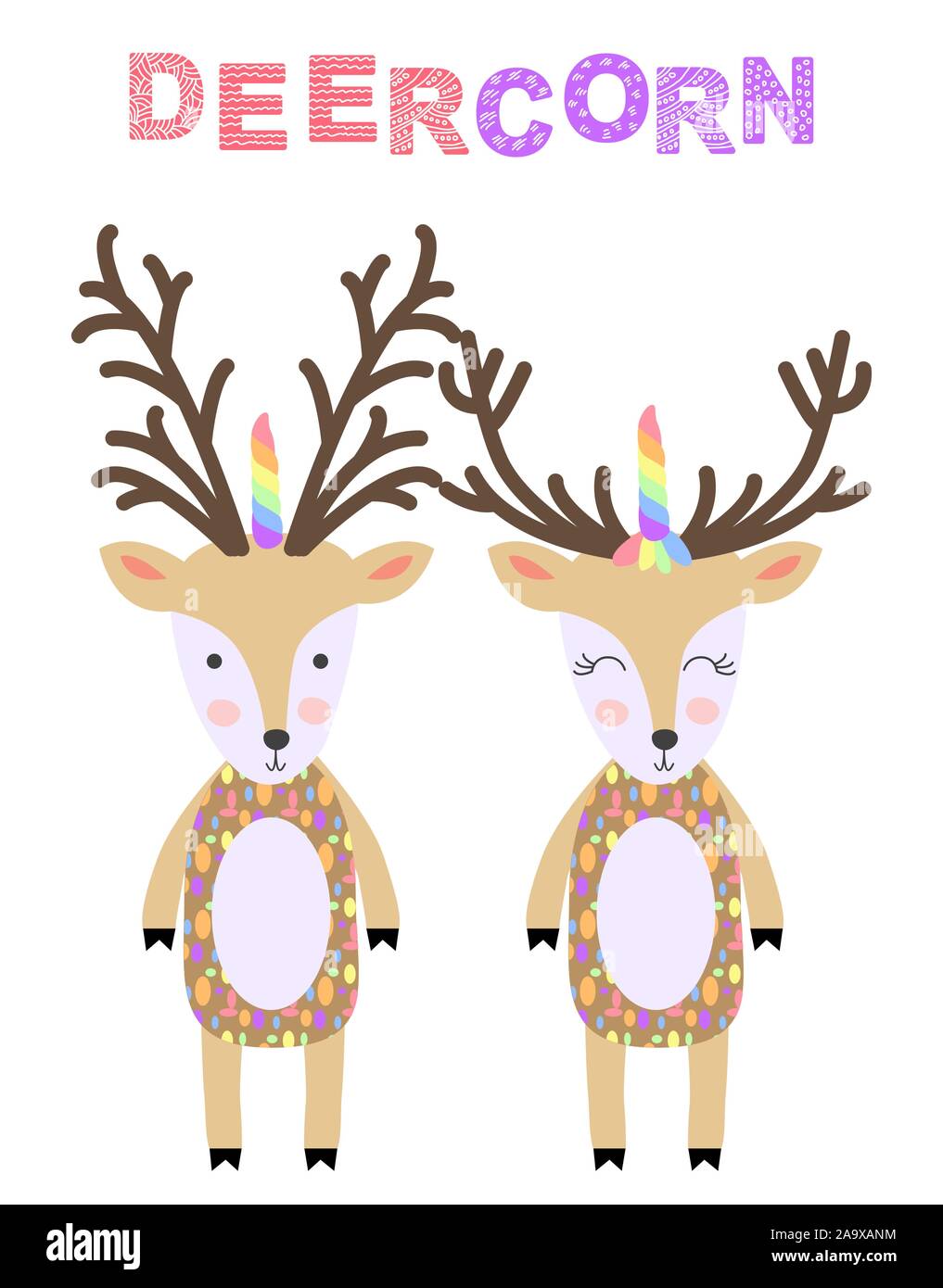 Cute deer graphic with unicorn horn and flower crown Stock Vector Image ...