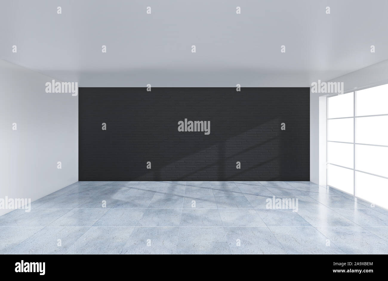 Interior with brick wall and concrete floor. Mock up. 3D Rendering ...