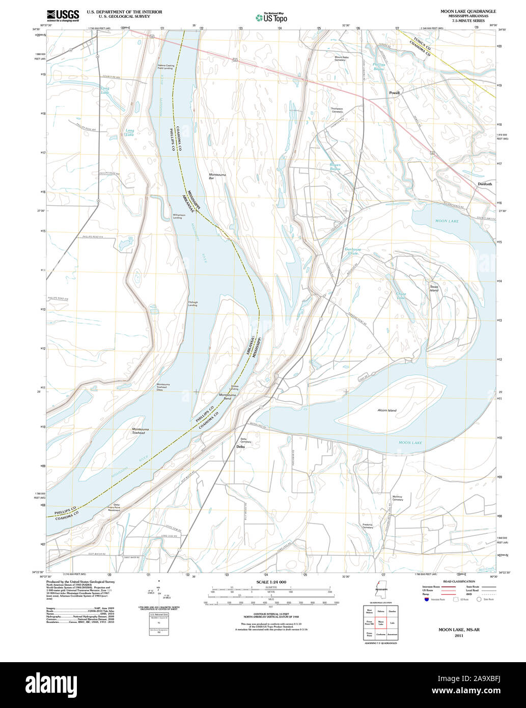 USGS TOPO Map Mississippi MS Moon Lake 20110801 TM Restoration Stock ...