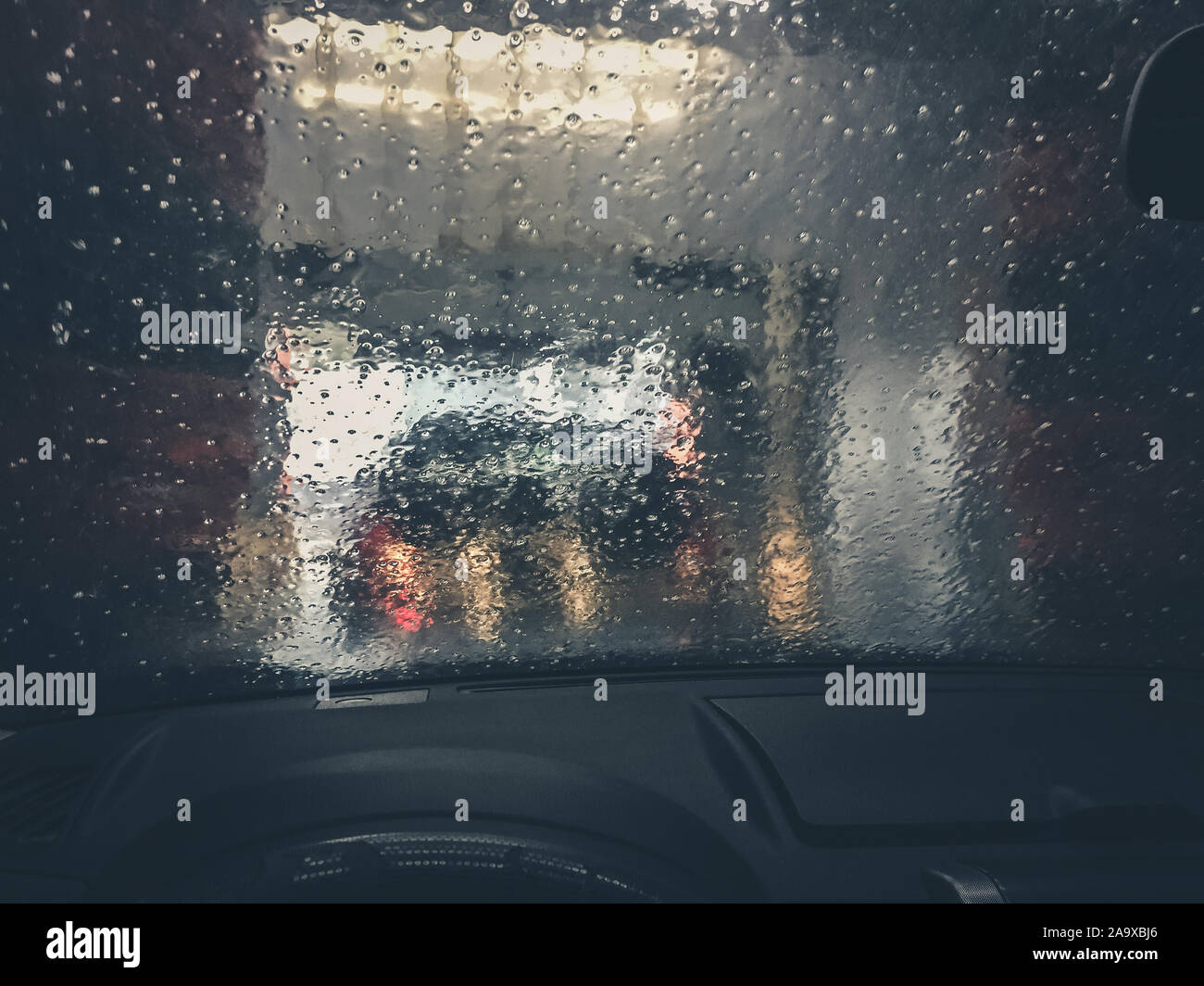 Automatic conveyor car wash. View from the auto. Smartphone photo Stock ...