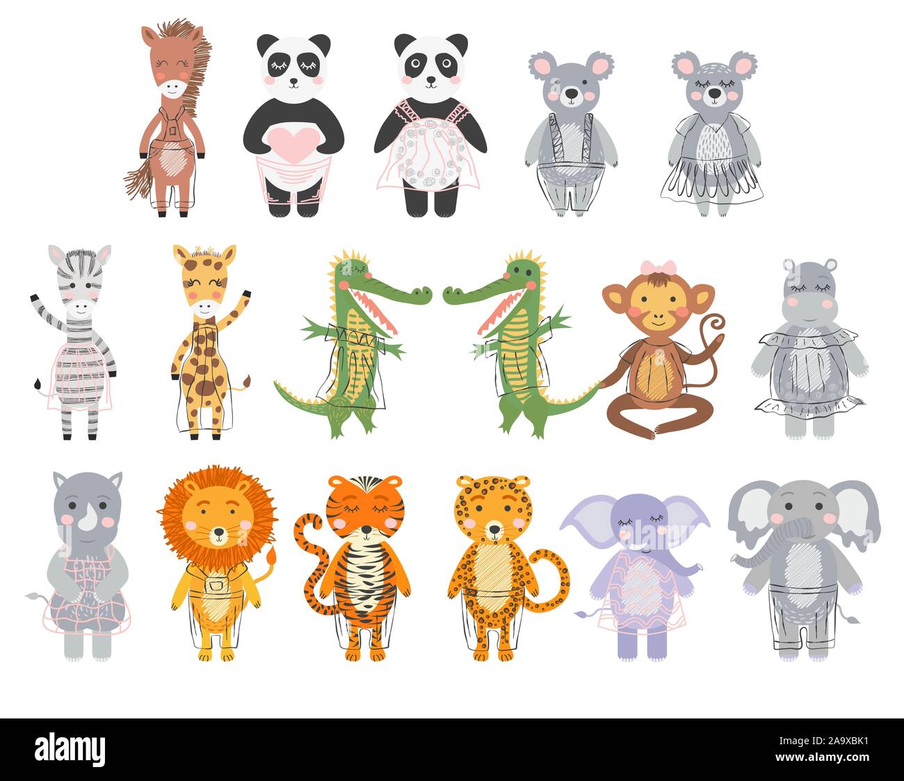 Cute Scandinavian Style Animals and Design Elements Stock Vector Image ...