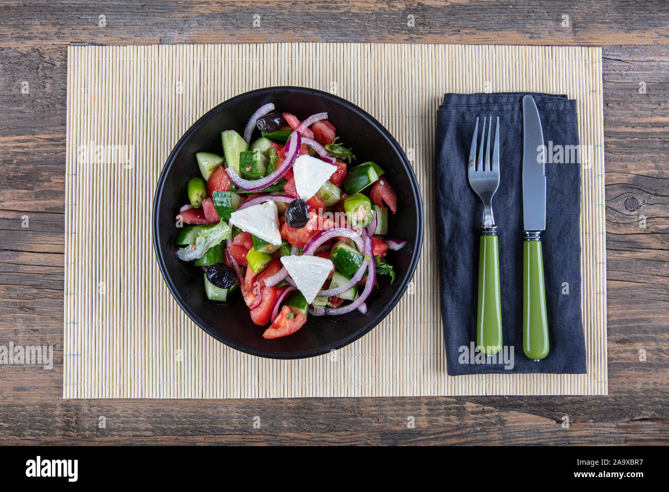 Food cooking restaurant menu. Vegetable salad in a round white plate ...