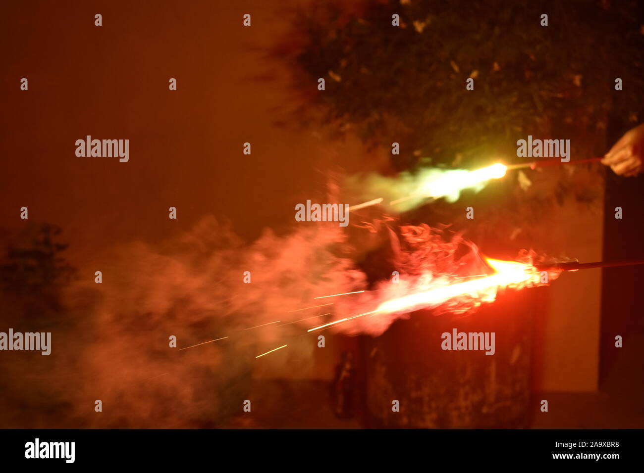 Celebration with illustration of exploding Firecracker A long exposure ...