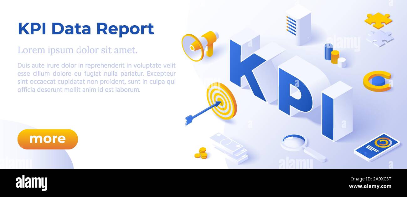 KPI Data Report, Measure Marketing Campaign. Isometric Vector Banner ...