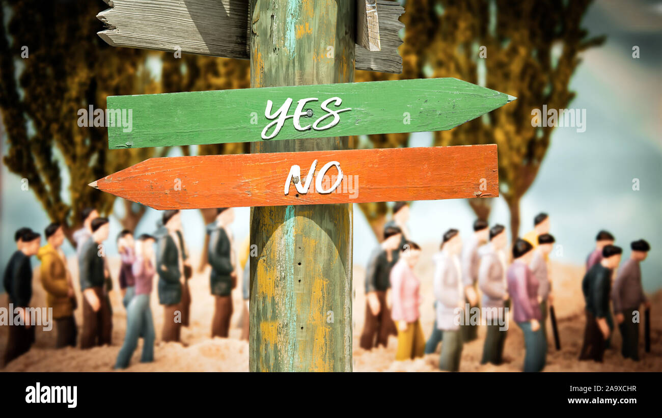 Street Sign the Direction Way to Yes versus No Stock Photo - Alamy