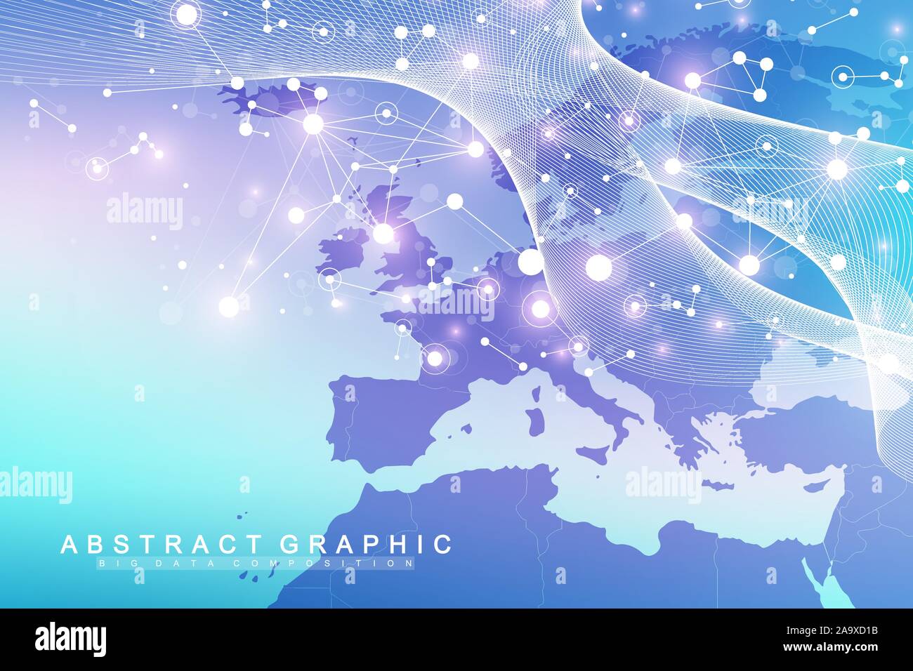 Geometric abstract background with connected line and dots. Network and connection background ...