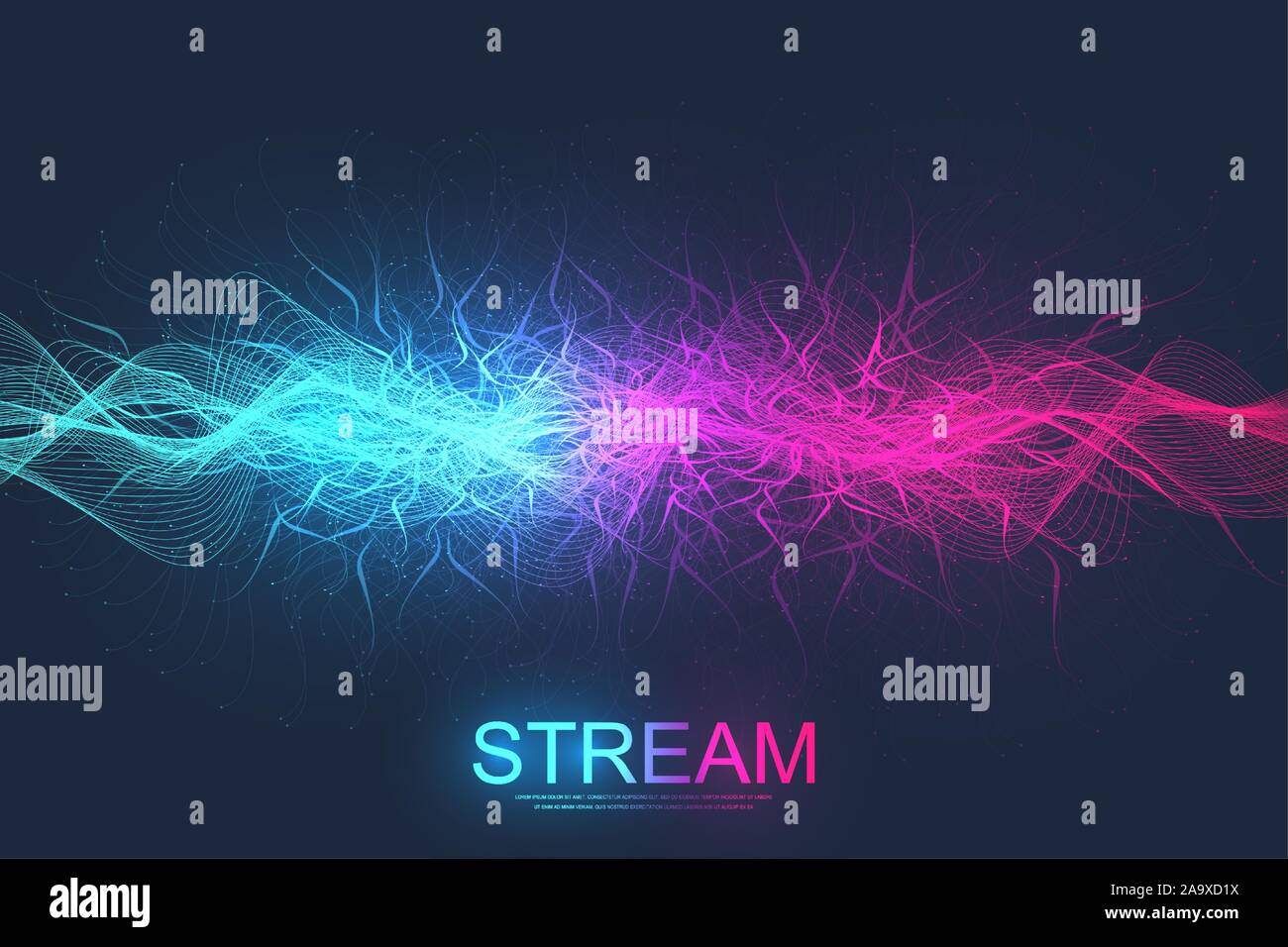Abstract dynamic motion lines and dots background with colorful particles. Digital streaming ...